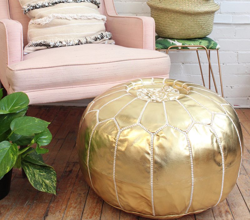 Puff Vegano Color Dorado: Pouf 100% Original | Made in Marruecos
