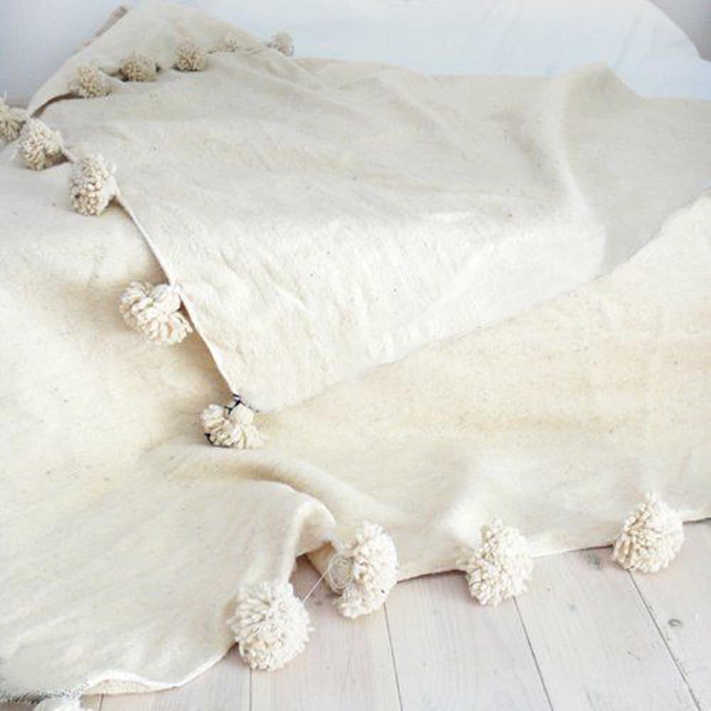 Manta blanca de lana para cama 2 Plazas - Made in Marruecos